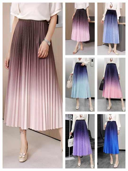 Y402018 Gradient Color Pleated Skirt Female High Waist Long A-Line Mid ...
