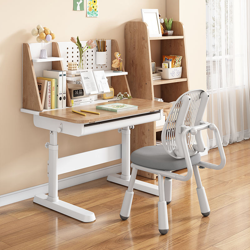 Children Study Desk Adjustable Height with Storage Shelf Ergonomic ...