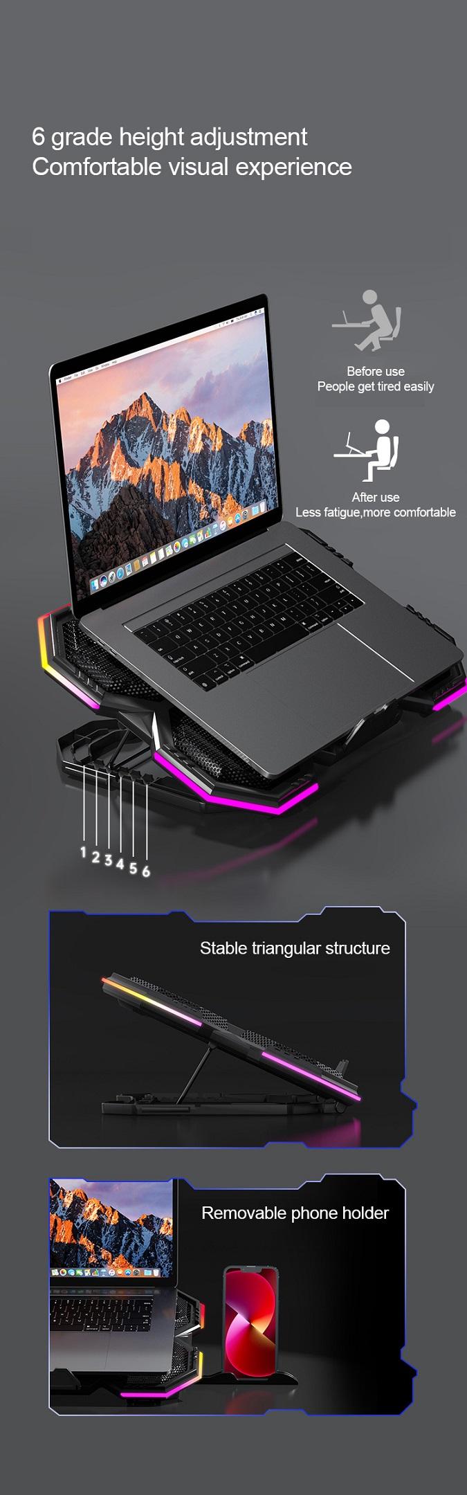 Ergonomic Multi-Fan Plastic Laptop Stand, Height Adjustable RGB Laptop ...