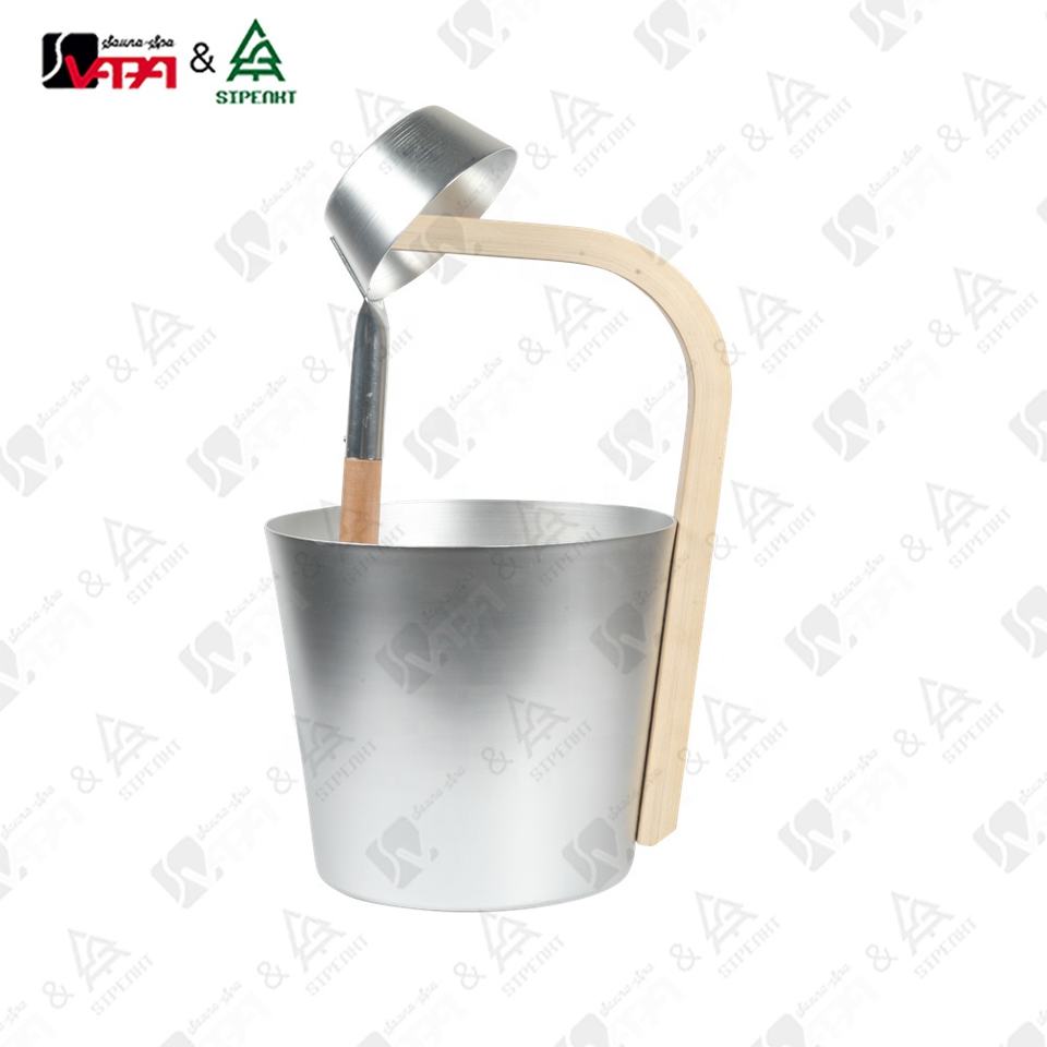 Vapasauna Sauna Bucket and Ladle Set for 2 People Bamboo+Alu Anodizing ...