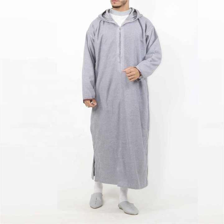 Men's Hooded Shirt Muslim Robe Long Sleeves Galabia