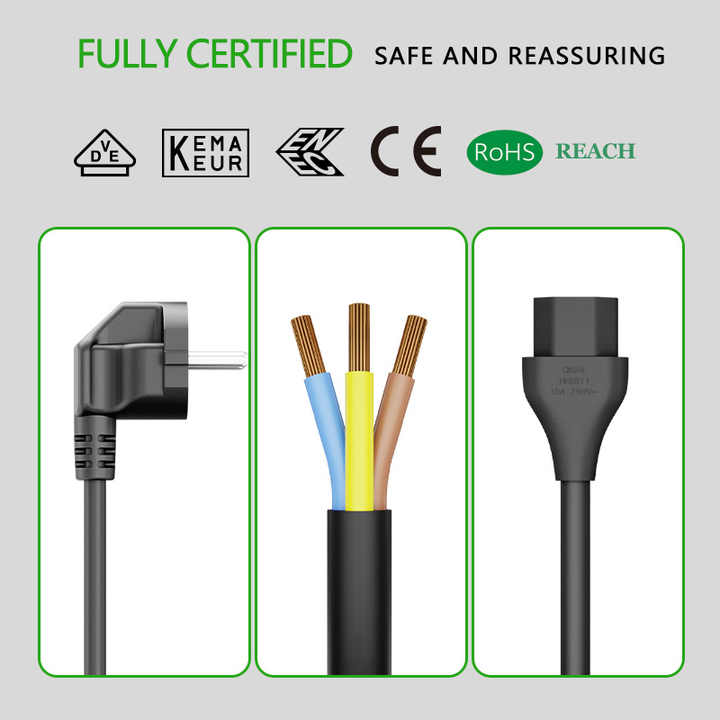 EU CEE7/7 Plug to IEC C13 6 Foot Power Cord - VDE Approved