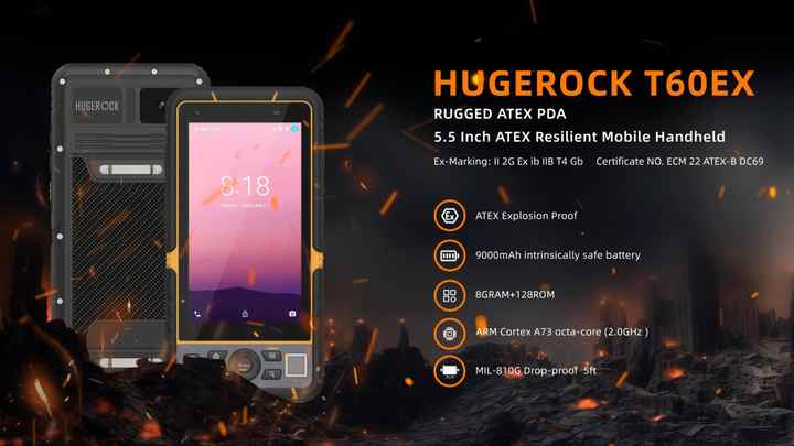 For T60EX Droproof IP67 Atex Certified 9000mAh 500nit Android Systems ...