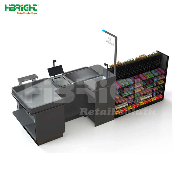 Supermarket Checkout Counter Black Steel Display Bill Counter with ...
