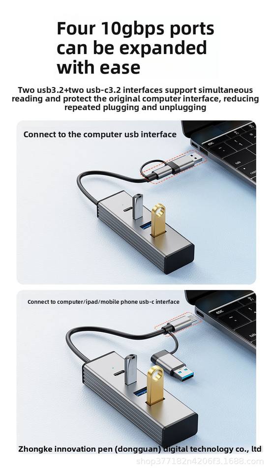 Cross-Border USB 3.0 Type-C3.2 4-Port Laptop Gen2 Hub One-To-Four Two ...