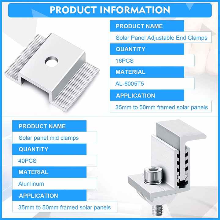 Aluminum Solar Panel Mid Clamps - Durable & Versatile Brackets