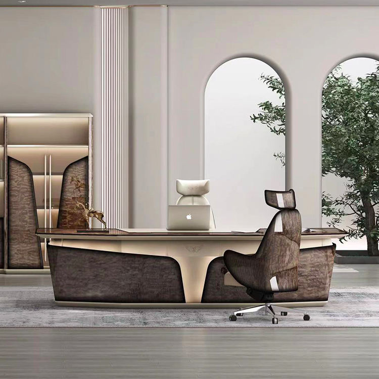 Luxury Solid Wood L Shape Modern Executive Desk & Chairs