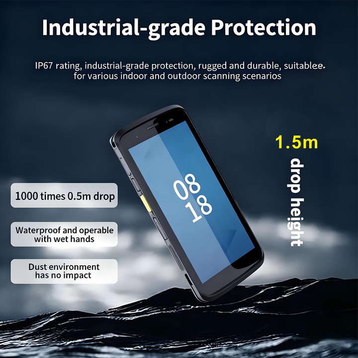 IP67 Rugged Mobile Android 14 Handheld PDA 6G+64G Memory 1D 2D Barcode ...
