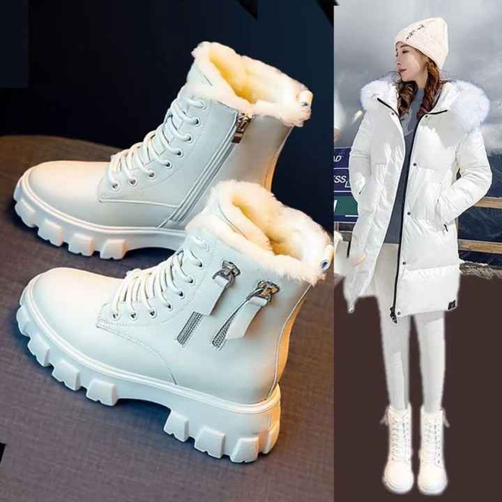 Fashion New Winter Bag Leather Single Boots Thick Bottom Plaid British ...