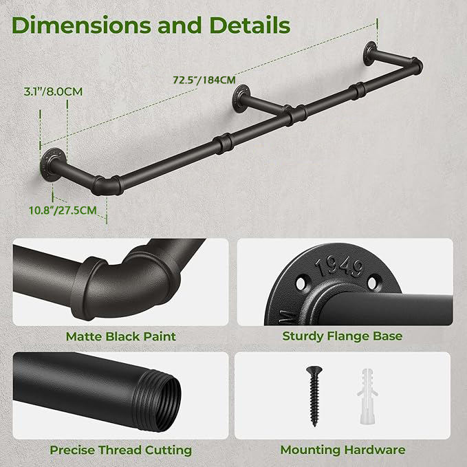 YIJIALE Iron Pipe Clothes Bar Garment Clothing Display Racks Heavy Duty ...