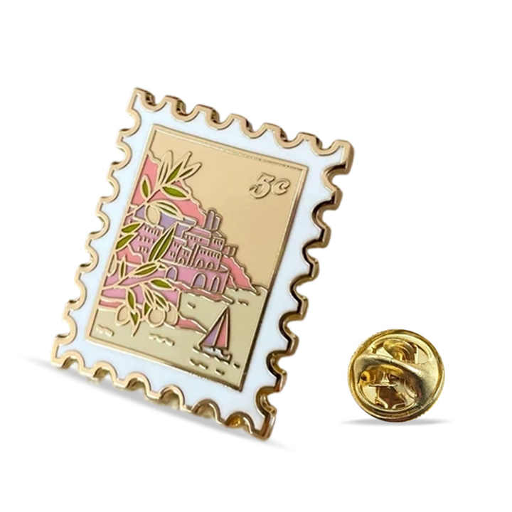Custom Postage Stamp Scenic Architecture Badges Metal Pins Colored ...
