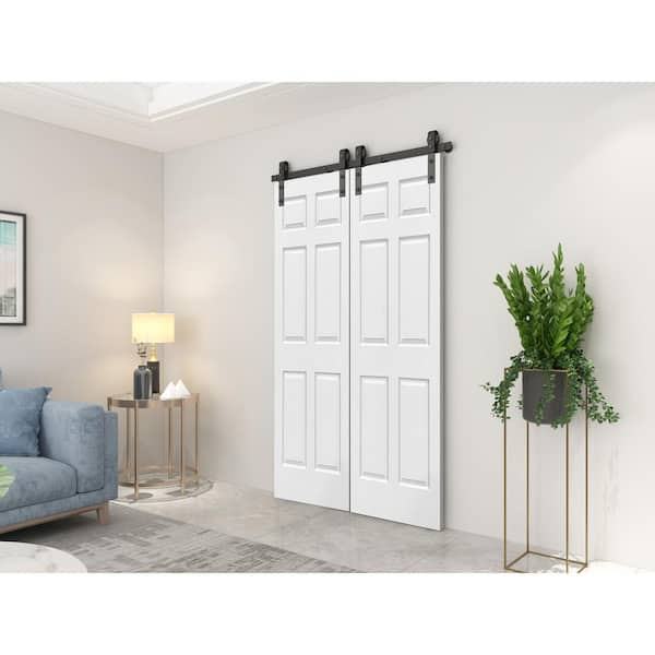6 Panel White Painted HDF Double Bi-Fold Barn Door