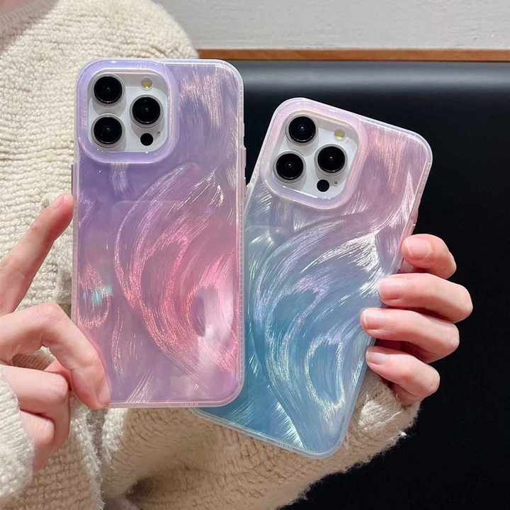 Luxury Gradient Glossy Laser Feather Texture Matte Case for Iphone 15 ...