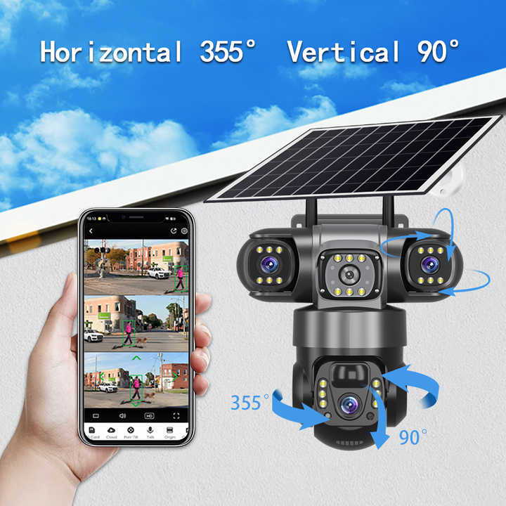 V380 3-Lens 3-Screens Wifi Solar Camera PTZ Battery Outdoor