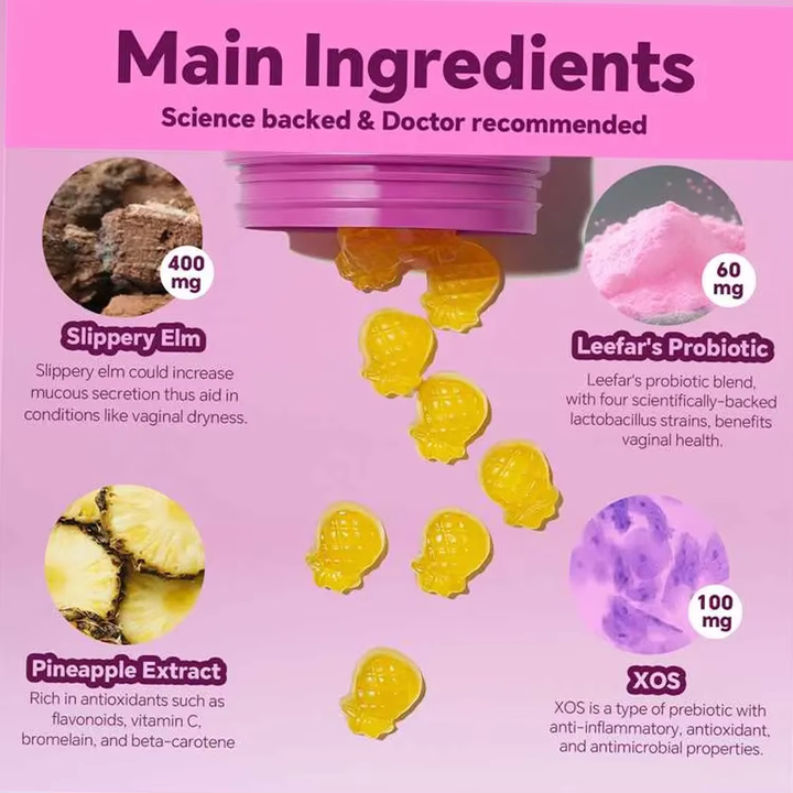Female Vaginal Probiotic Balance Gummy Candy with Slippery Elm 60-count ...