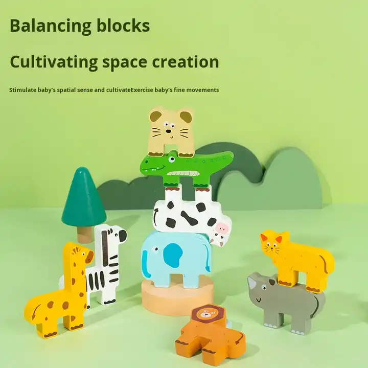 CPC High Building Animal Blocks Wooden DIY Press Toys for Kids Early Education Stacking Toys ...