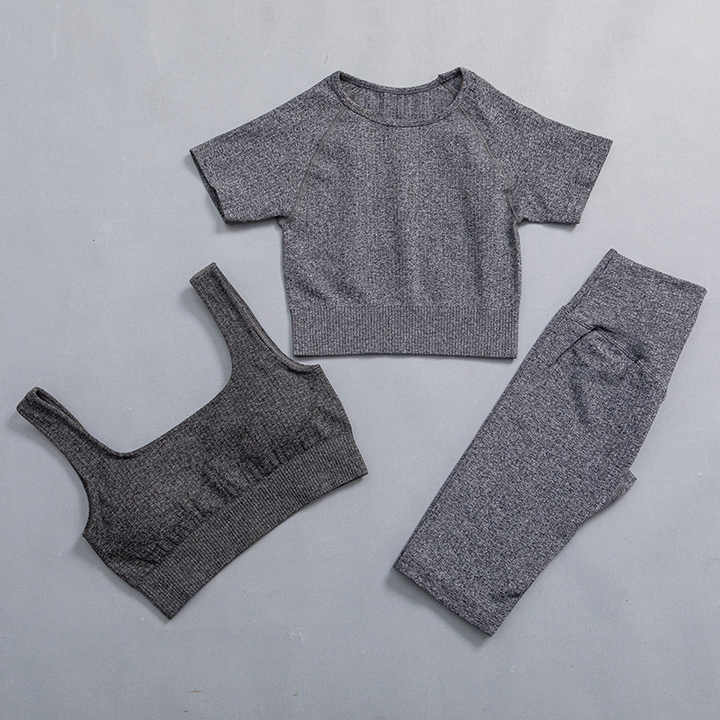 Wholesale Seamless Yoga Set Fitness Sports 3 Pieces Gym Clothing Women Gym Yoga Set Workout Sets ...