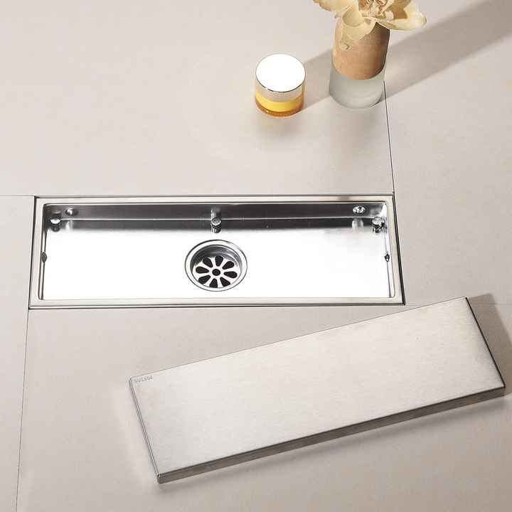 12-Inch Modern Brushed Nickel Linear Shower Drain Pipe Removable Hidden Cover SUS304 Stainless ...