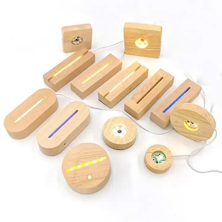Solid Wood LED Lamp - Stylish Night Light Holder Stand