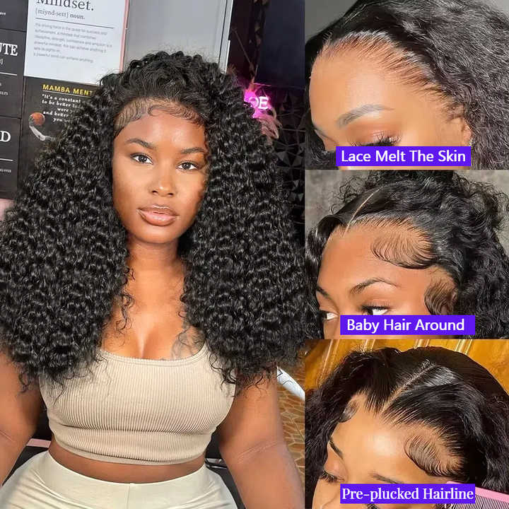 13x4 HD Lace Frontal Wig 200 Density SDD Curly Short Bob Human Hair ...
