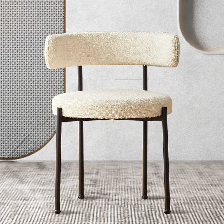 Modern Nordic White Wool Blend Boucle Fabric Dining Chair