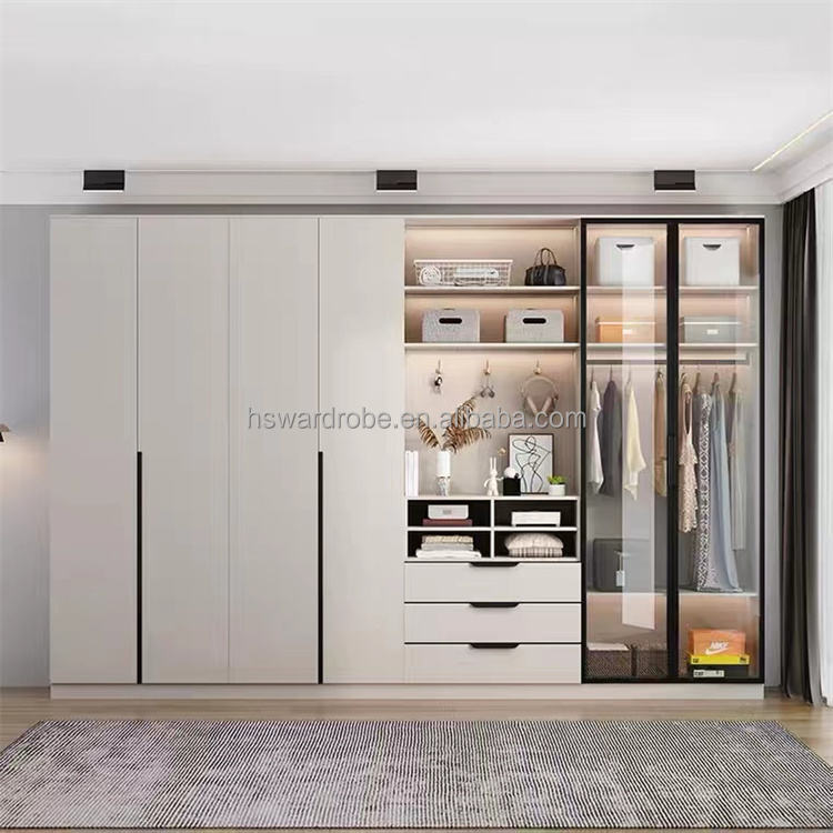 Modern Glass Wardrobe Swing Door Closet for Bedroom Furniture