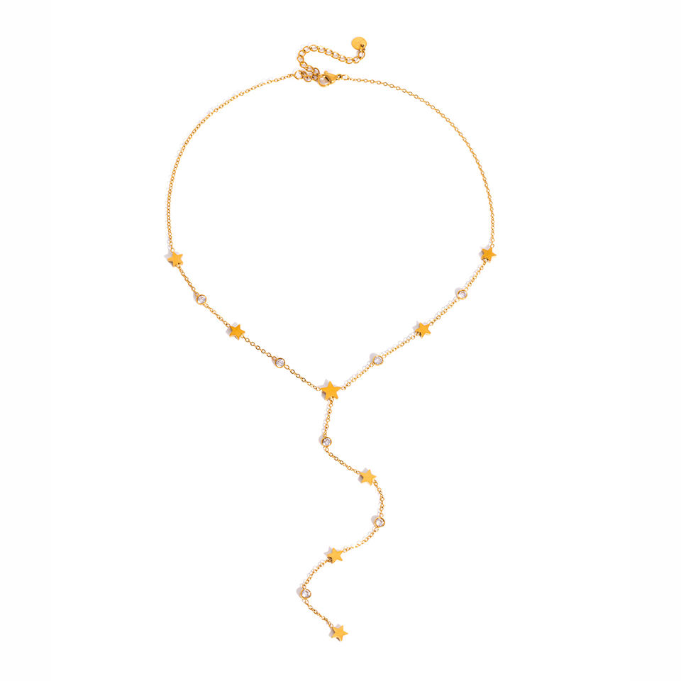 J&D Jewelry 18K Gold Plated Stainless Steel Star Y Lariat Necklace with ...