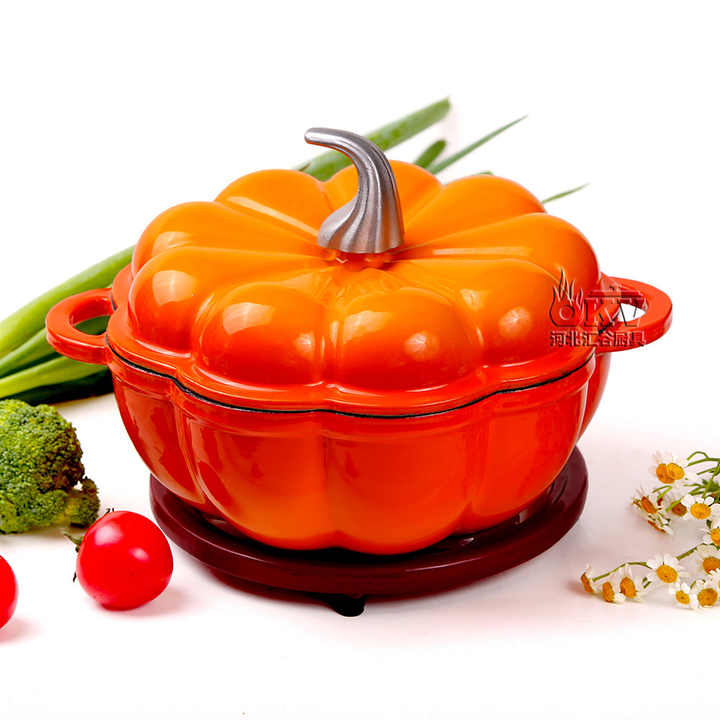 New Cast Iron Pot Pumpkin Shaped Hot Soup Pot Cast Iron Casserole ...