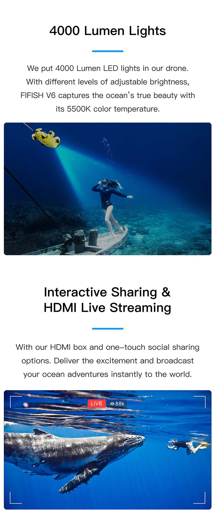 Fifish V6 - professional Underwater Drone 4K HD UHD Camera 100M Cable ...