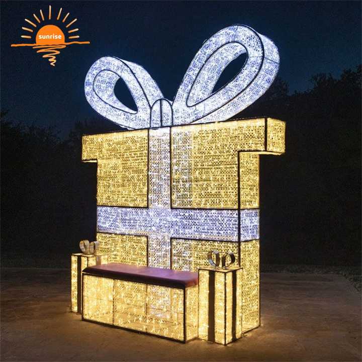 Outdoor 3d Motif Light Large Gift Box Acrylic Led Christmas Decorations ...