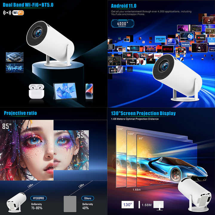 Hy300pro Dual Wifi 6 Proyector - Portable 4K Smart Projector