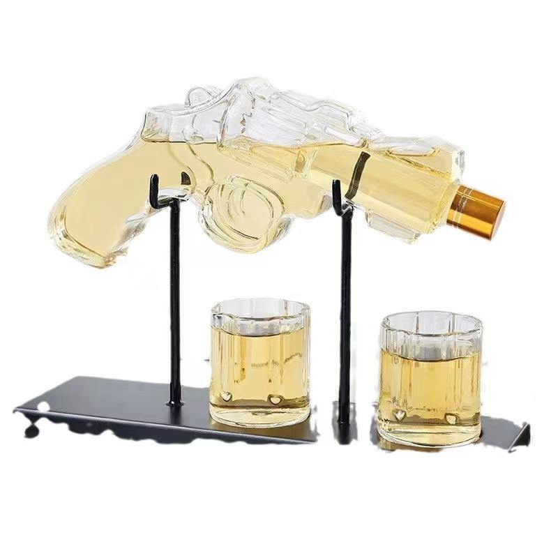 Whiskey Wine Decanter Set - Hand Made Glass Revolver Pistol