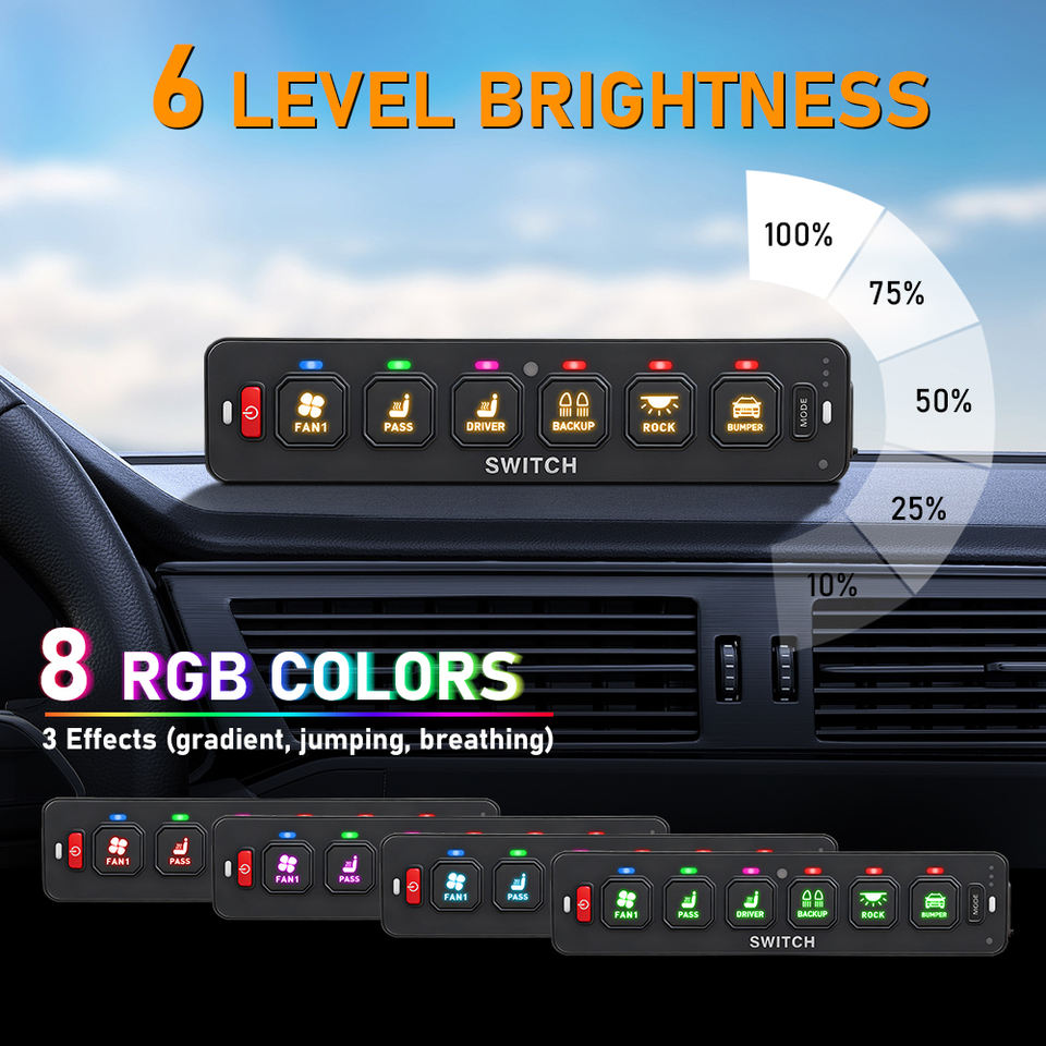 Universal 6 Gang Wireless Switch Panel Waterproof LED Backlit Auxiliary ...