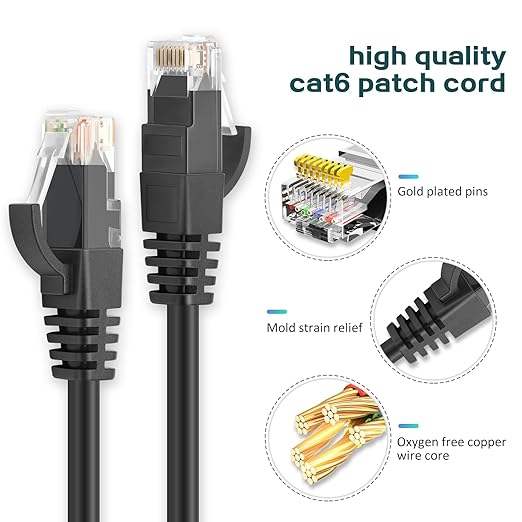 High-Speed Cat 6 Network Ethernet Cable with Rj45 Connectors Computer ...