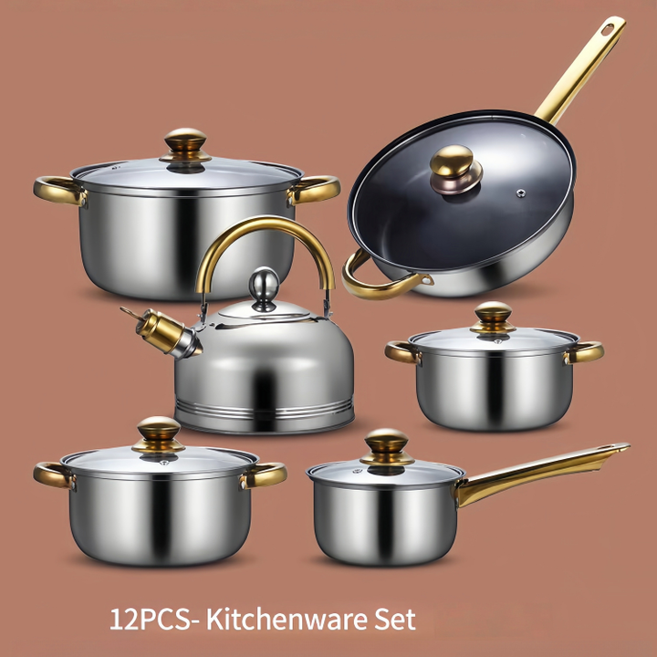 Thick Bottom Stainless Steel Cookware Set 12-Piece Soup Pots Stock Pots ...