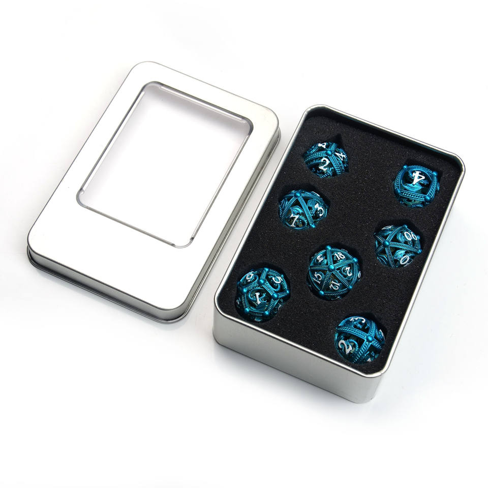 7pcs Polyhedral Metal Dice Set DND D20 Rpg Hollow Metal Dice with ...