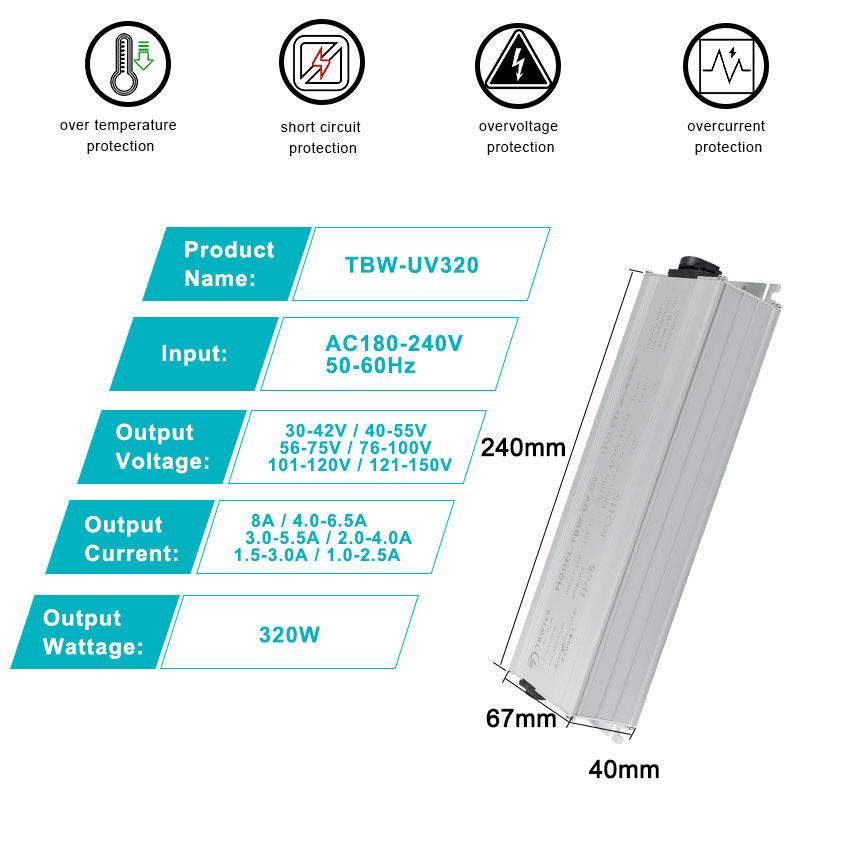 Professional 320W UV LED Driver for UV Lamp Waterproof Single High ...