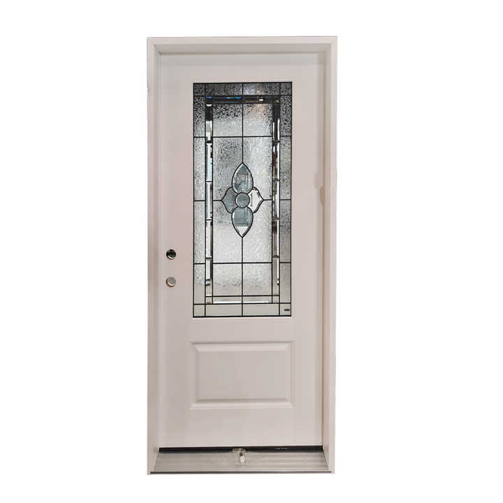 36x80 Modern Entry Doors Mahogany Grain Fiberglass Prehung