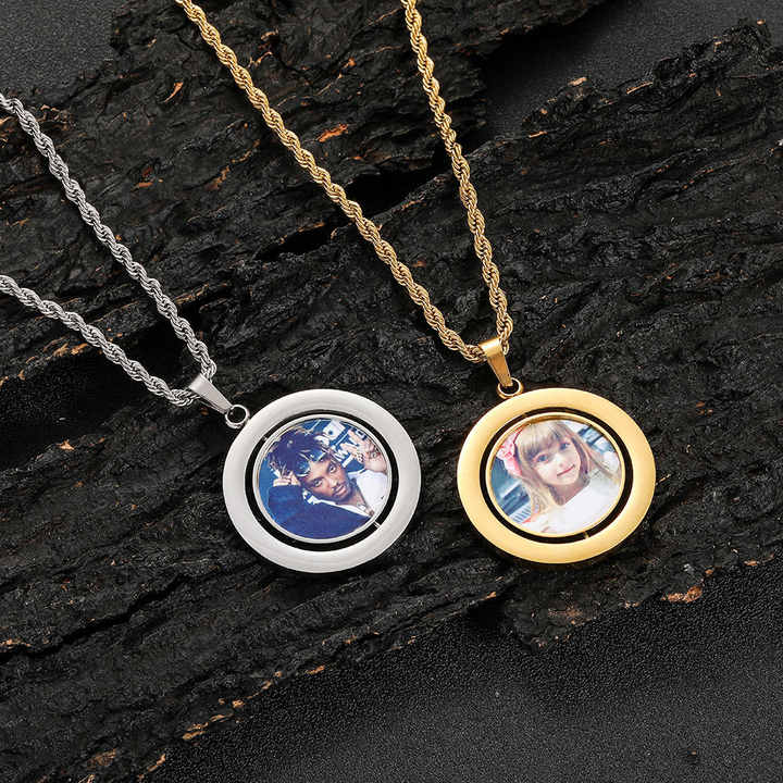 Stainless Steel Round Photo Spin Pendant Stainless Steel Custom Double ...