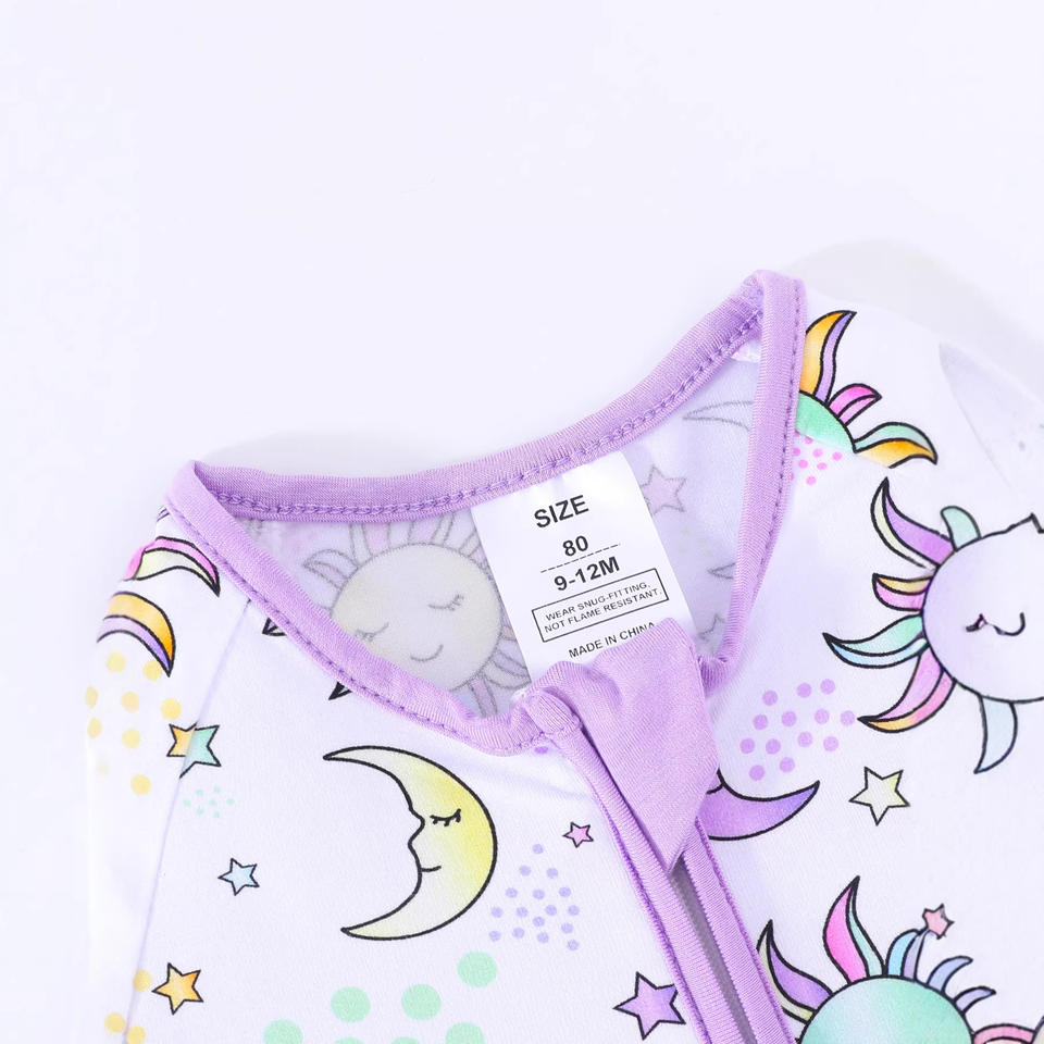 Baby One-piece Suit, Bamboo Fiber, purple Color, Sun, Stars, Moon ...