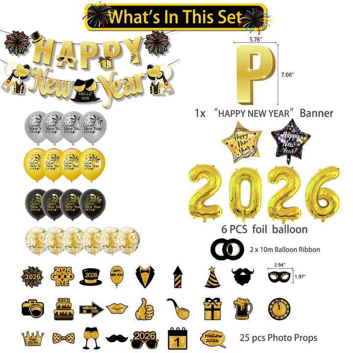 2026 New Year's Eve Photo Props Balloon Set HappyNewYear Flag New Year ...