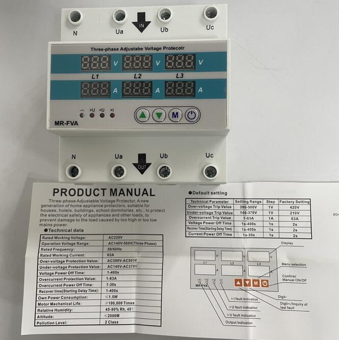 Single-phase 40A 63A 230V rail type adjustable over and under voltage ...