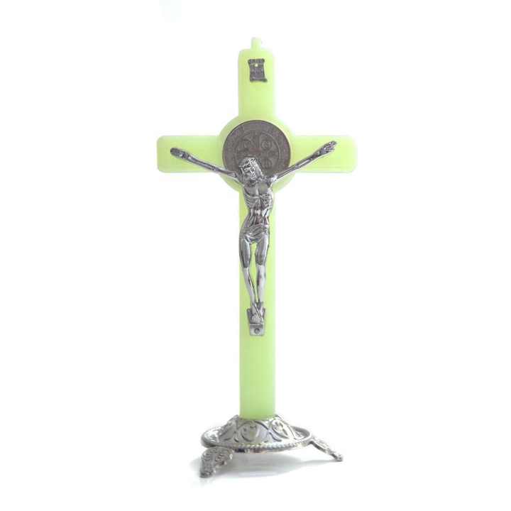 Plastic Crucifix - 180mm 150mm Green Luminous Catholic Cross