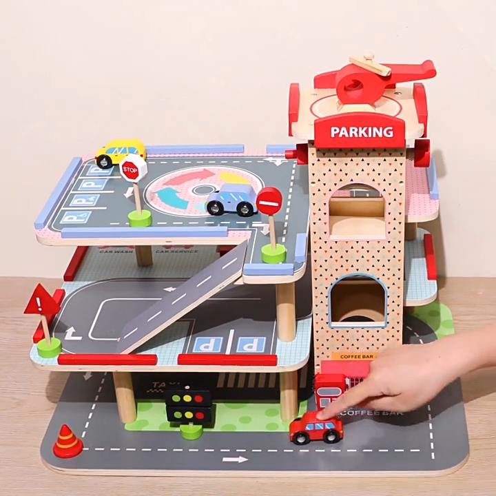 Multilevel Race Track Car Ramp Garage Toy Wooden Child Role Play Set 2 ...