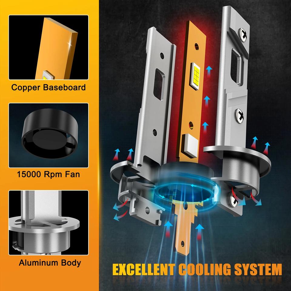 H1 LED Car Bulbs High Power H1 Light Wireless Fog Light With Cooling ...