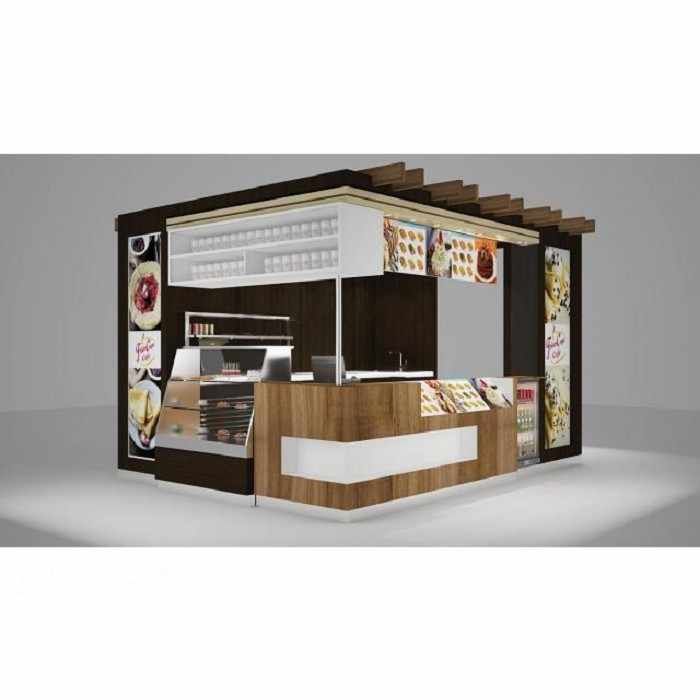 Exquisito quiosco de aperitivos de comida de centro comercial con ...