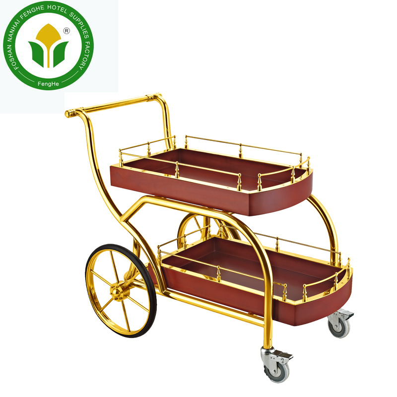 Luxury Tea Trolley - Gold Metal 3-Tier Hotel Cart