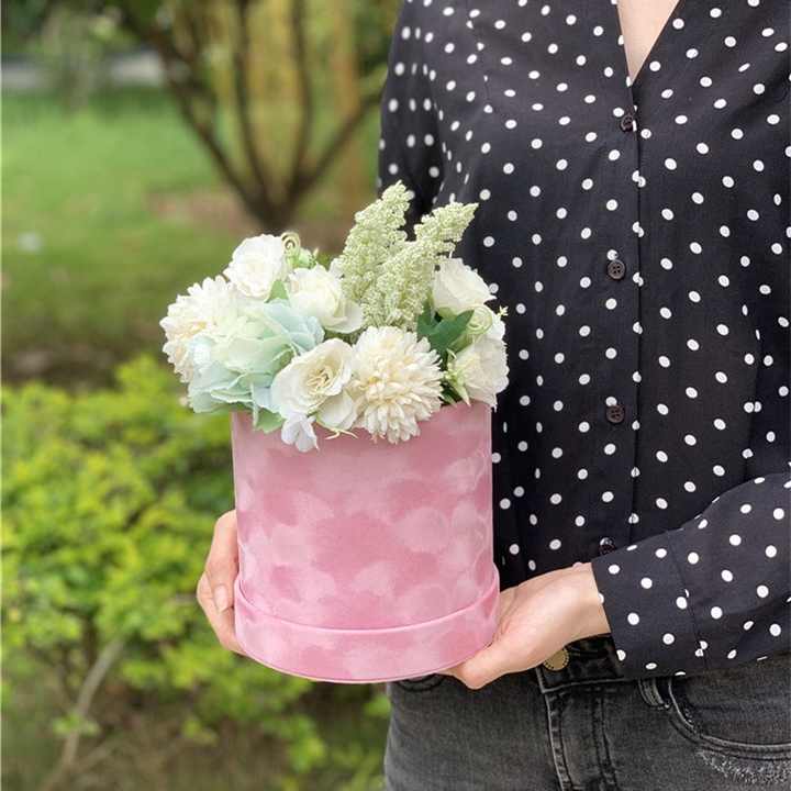Wholesale Suede Luxury Round Flower Box - Velvet for Rose Packing