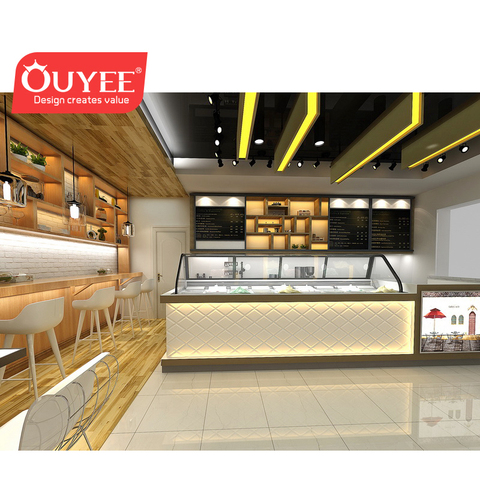 Modern Coffee Shop Interior Design with LED Counter Display