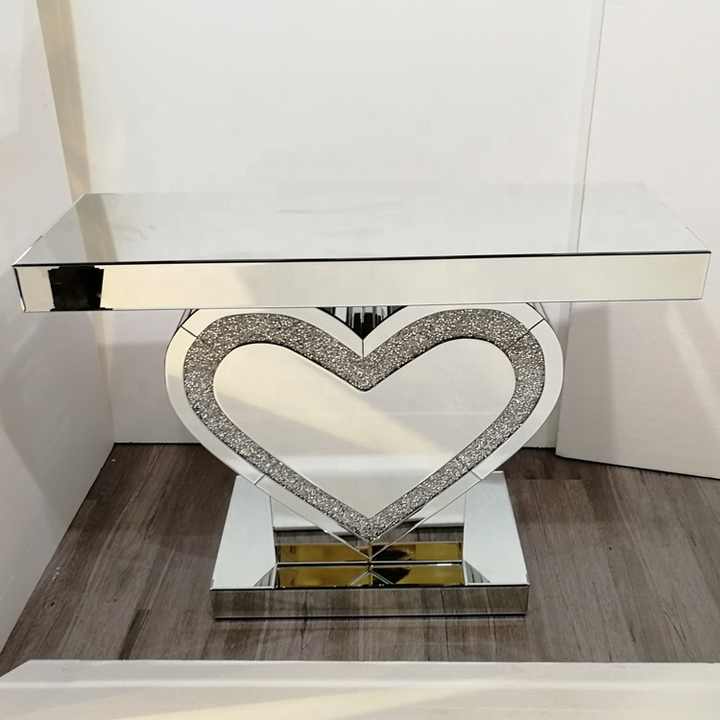 Modern heart shape crushed diamond mirrored console table| Alibaba.com